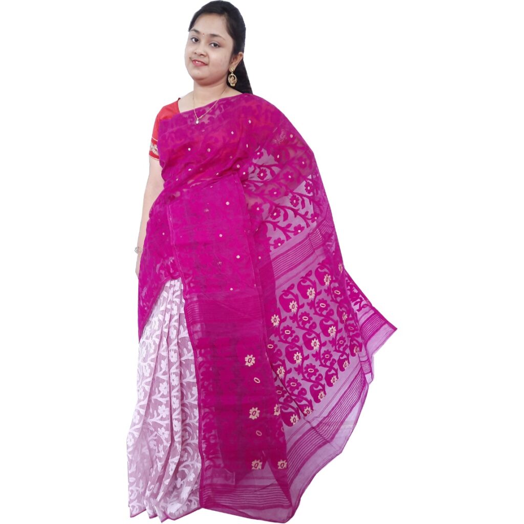 Buy Fulia Handwoven Off White and Red Jamdani Saree