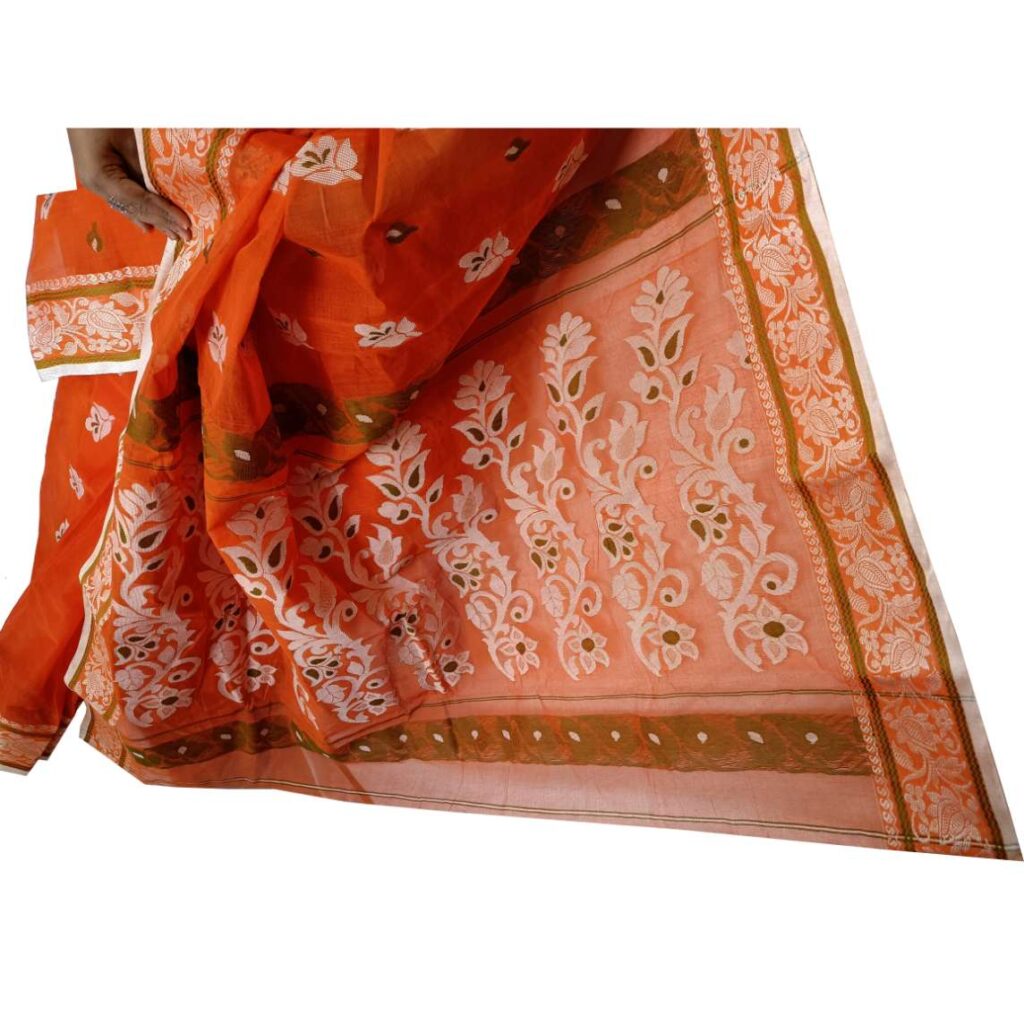 Buy Pure Cotton Orange Baluchari Bengal Tant Saree