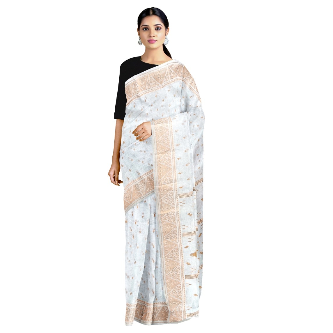 Buy Cotton White Floral Print Saree with Silk Border