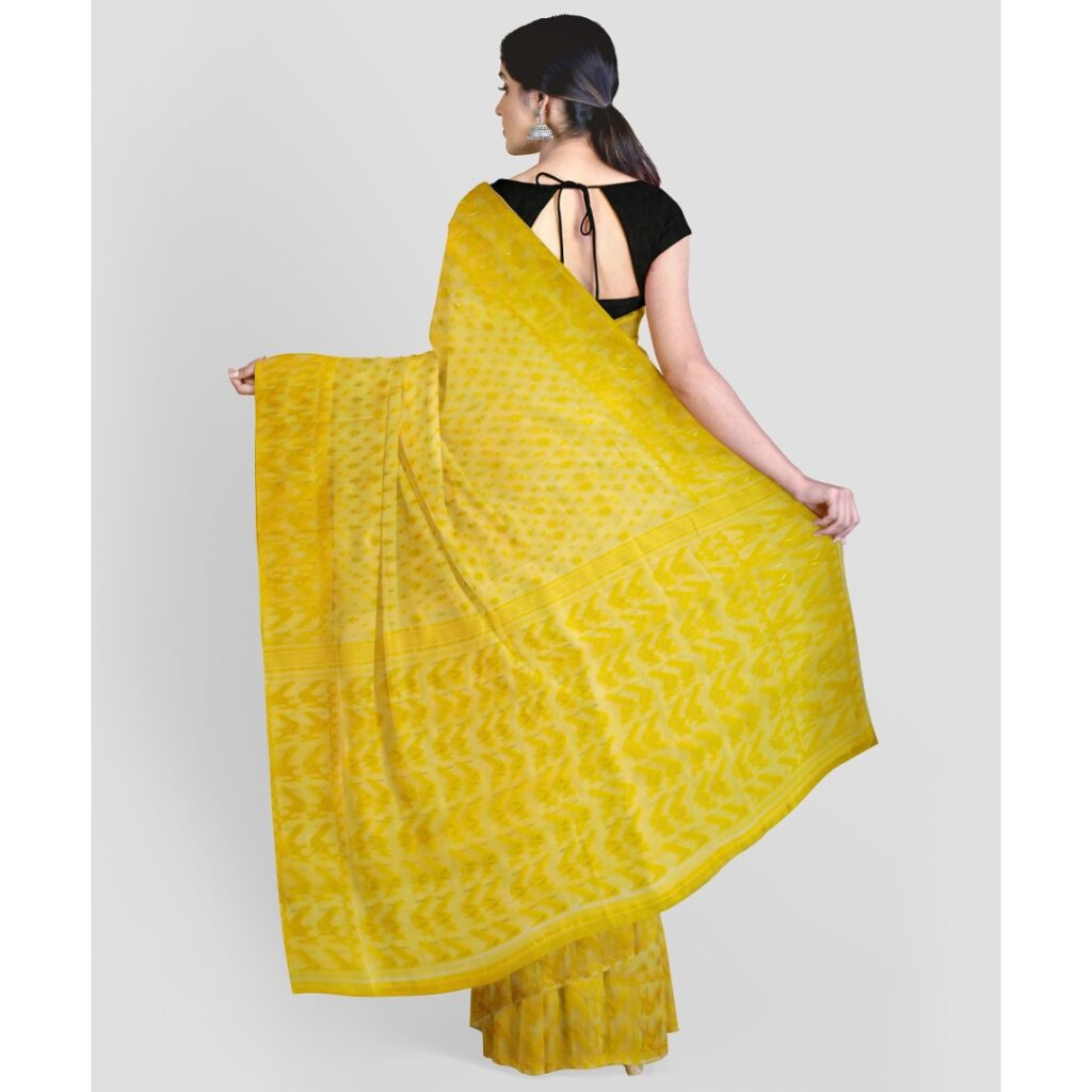 Buy Yellow Self Jamdani Saree for Haldi Function Online