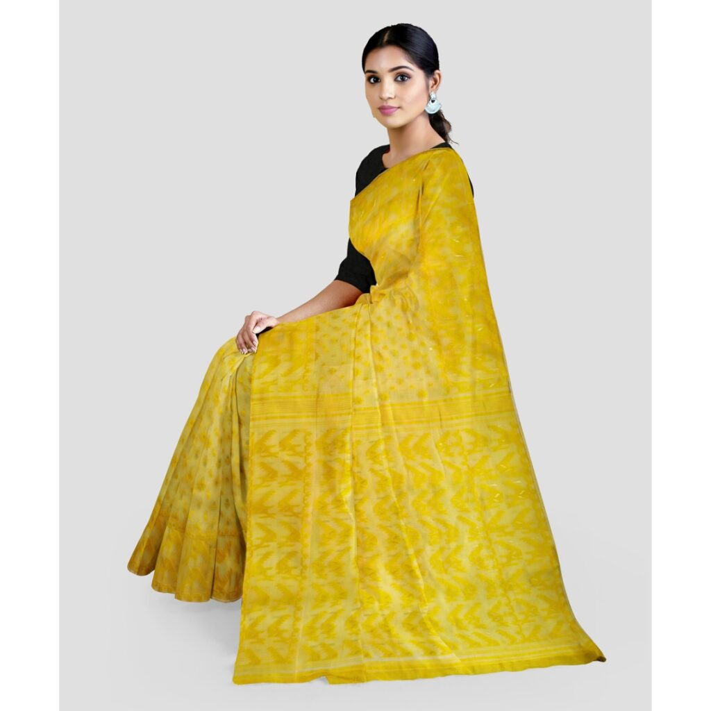Buy Yellow Self Jamdani Saree for Haldi Function Online